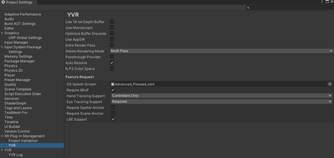 配置项目设置 | YVR开发者平台